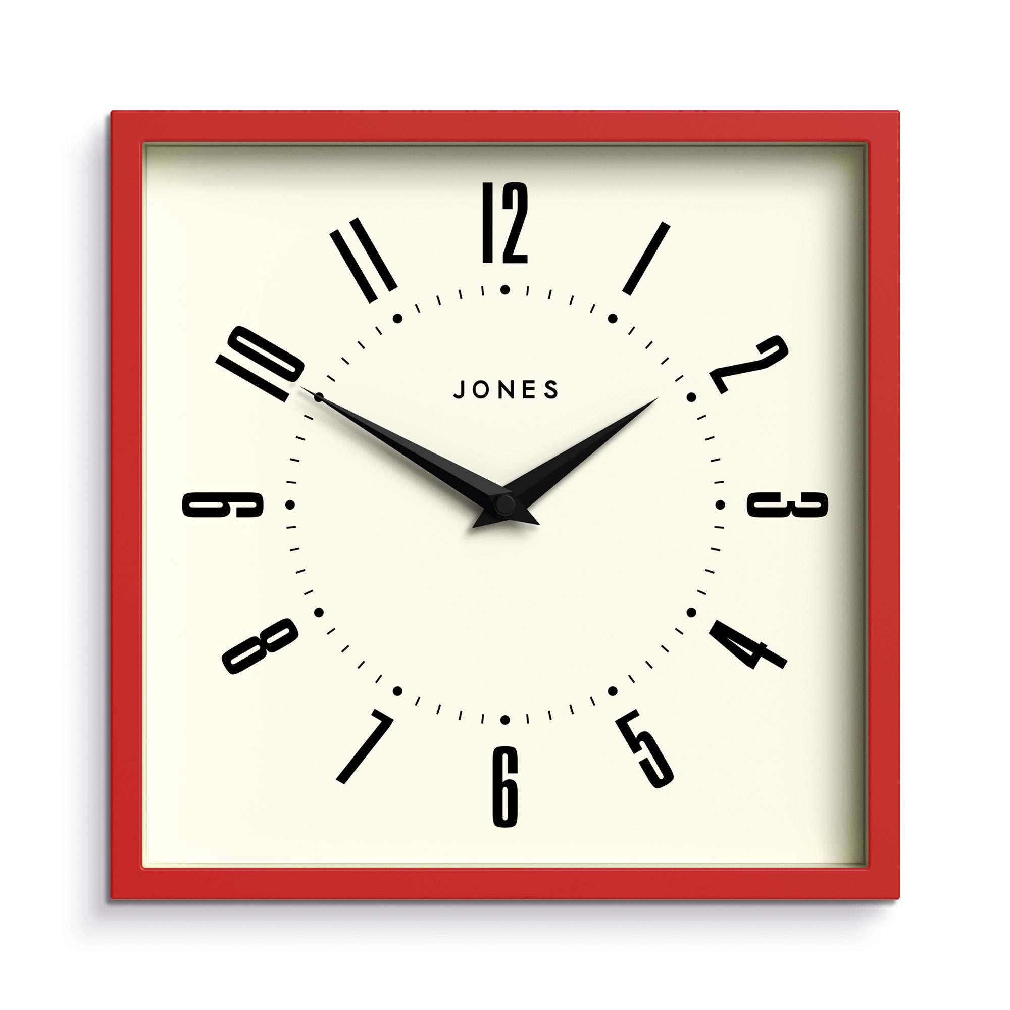 Jones Box wall clock in red 25cm – Jones Clocks