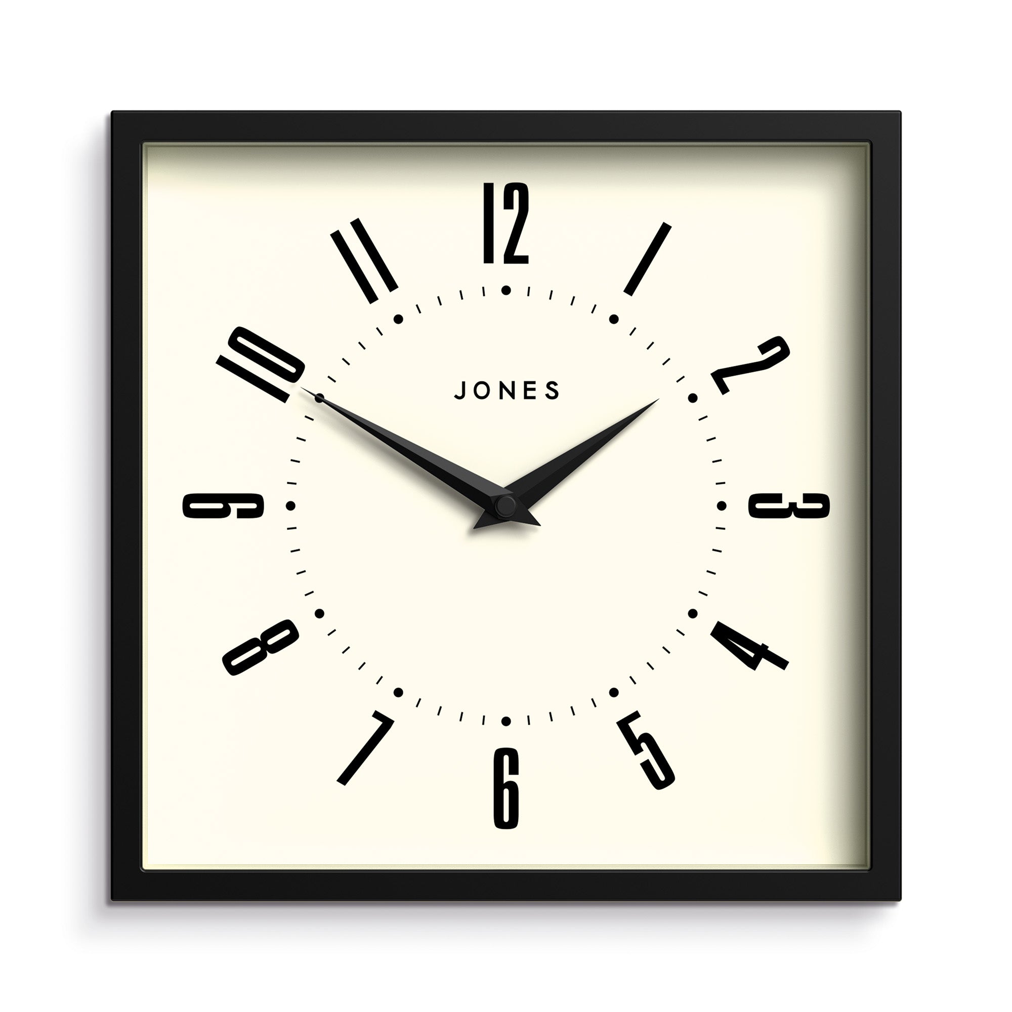 Jones Box wall clock in black 25cm – Jones Clocks