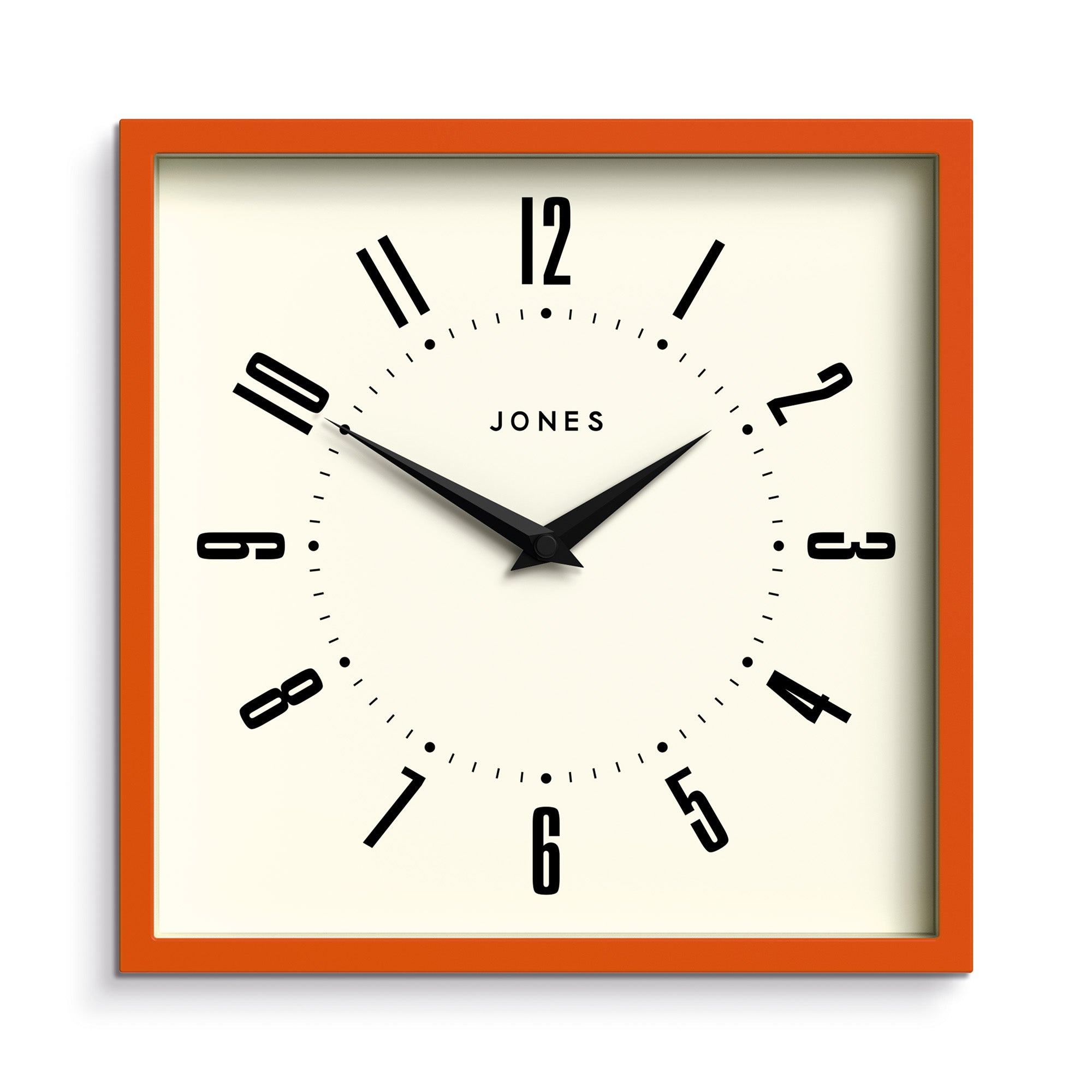 Jones Box wall clock in orange 25cm – Jones Clocks