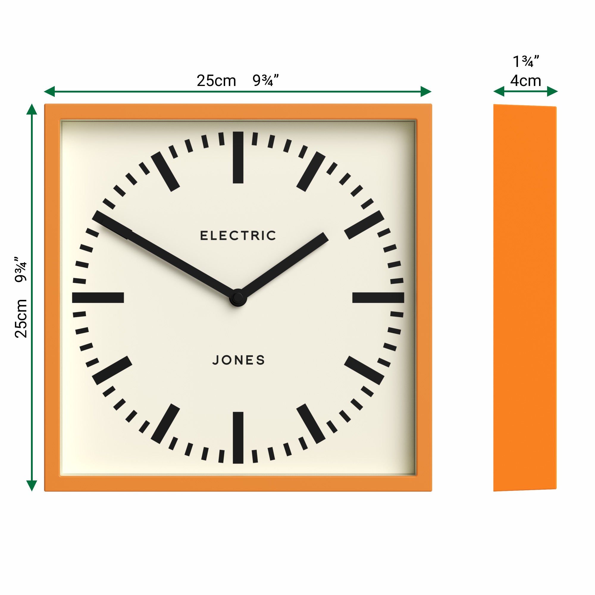 Jones Box wall clock in orange 25cm – Jones Clocks