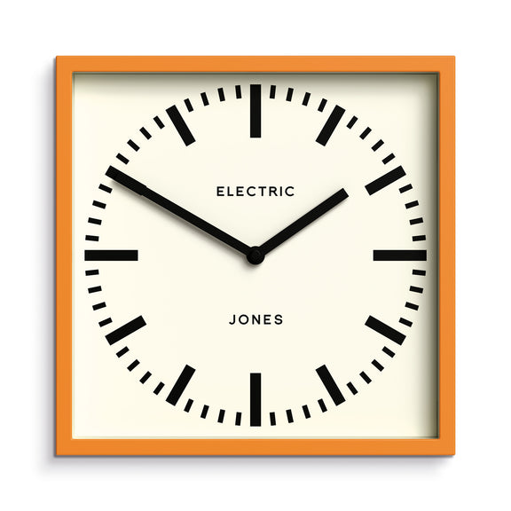 Jones Box wall clock in orange 25cm – Jones Clocks