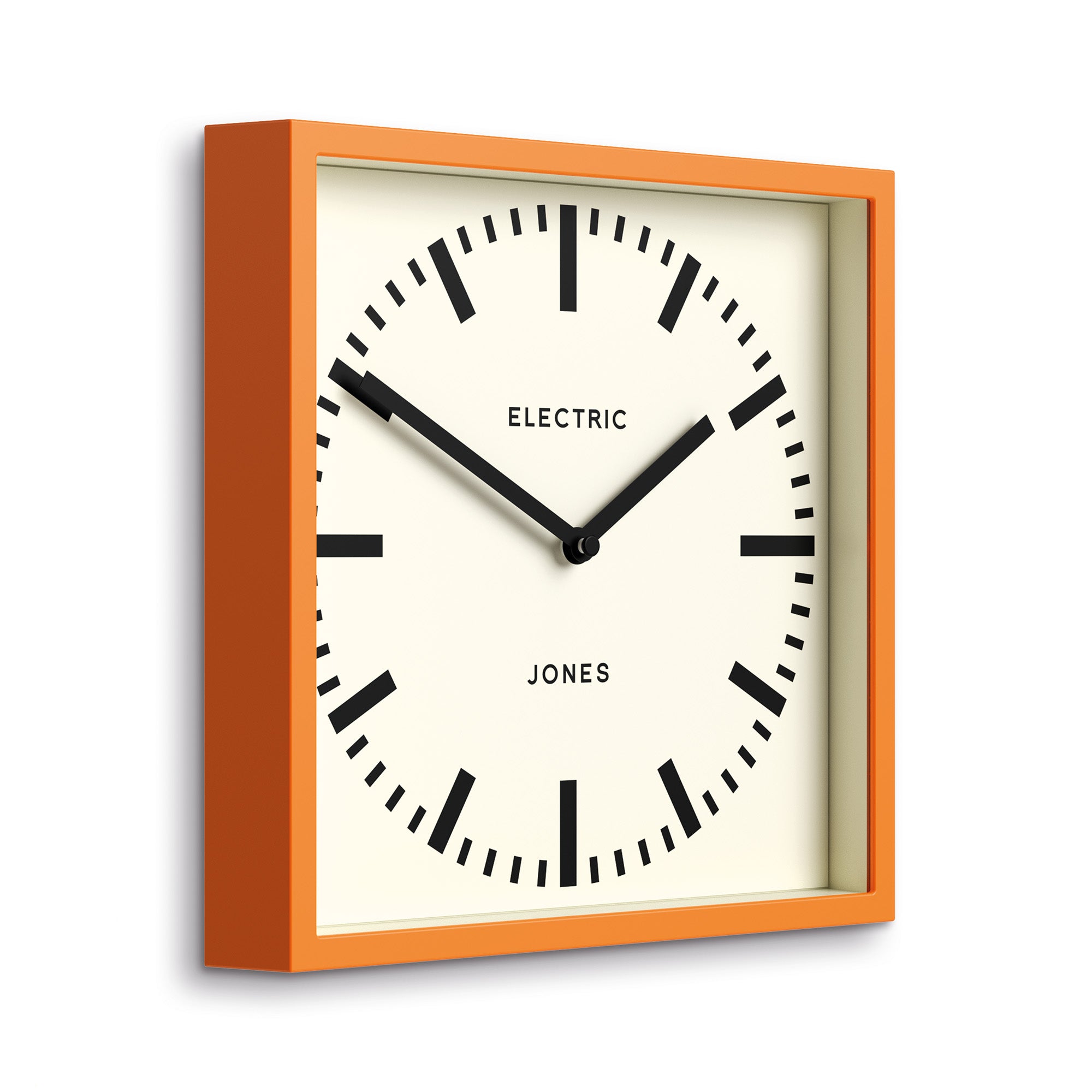 Jones Box wall clock in orange 25cm – Jones Clocks