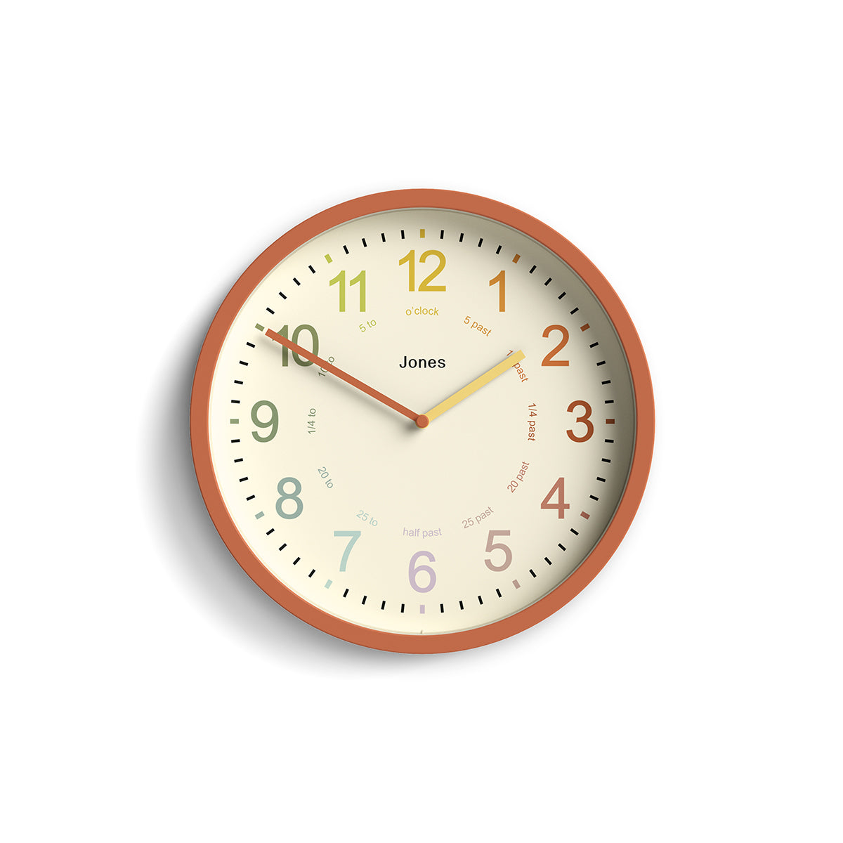 Jones Kids wall clock in terracotta orange 25cm – Jones Clocks