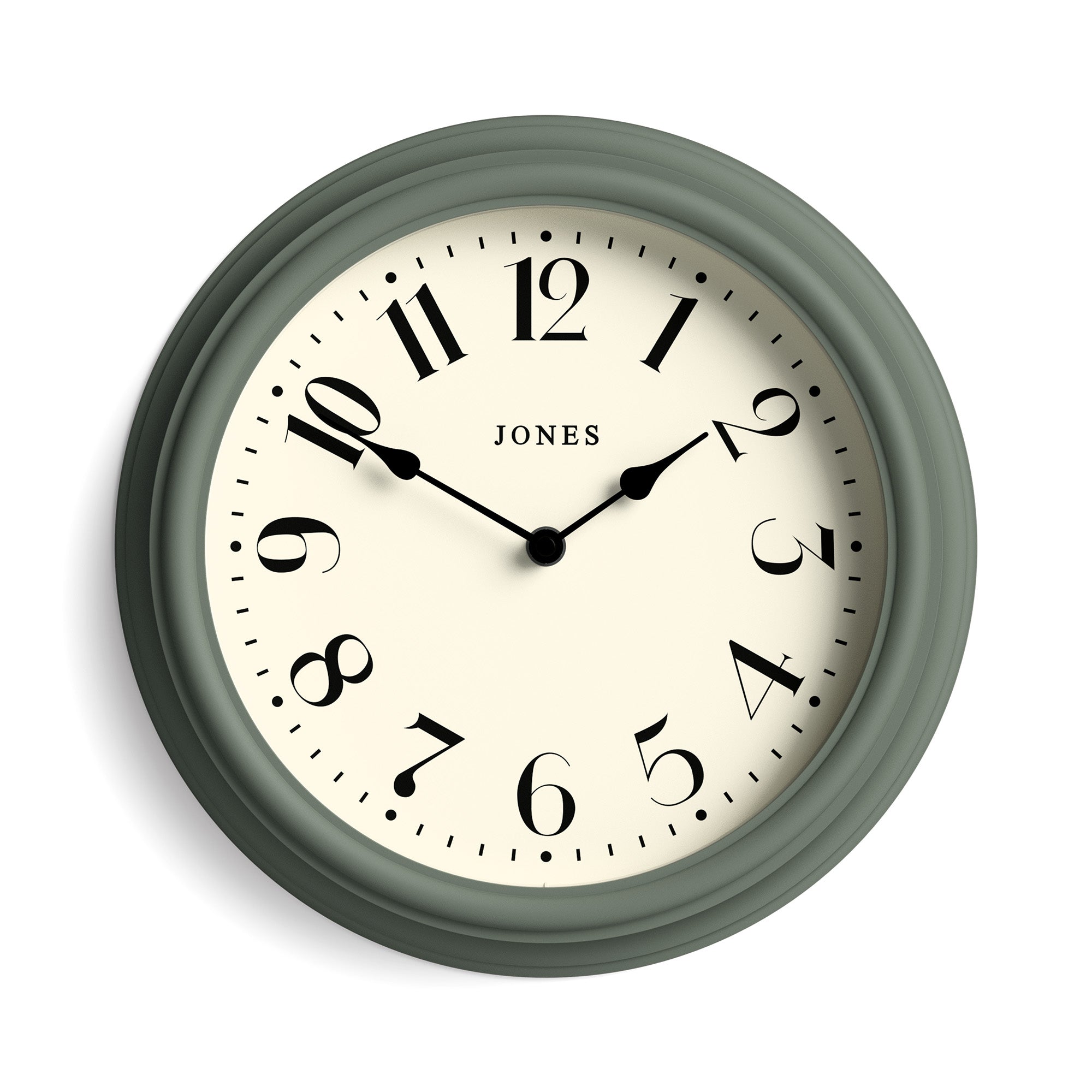 Jones Serenity wall clock in asparagus green 30cm – Jones Clocks