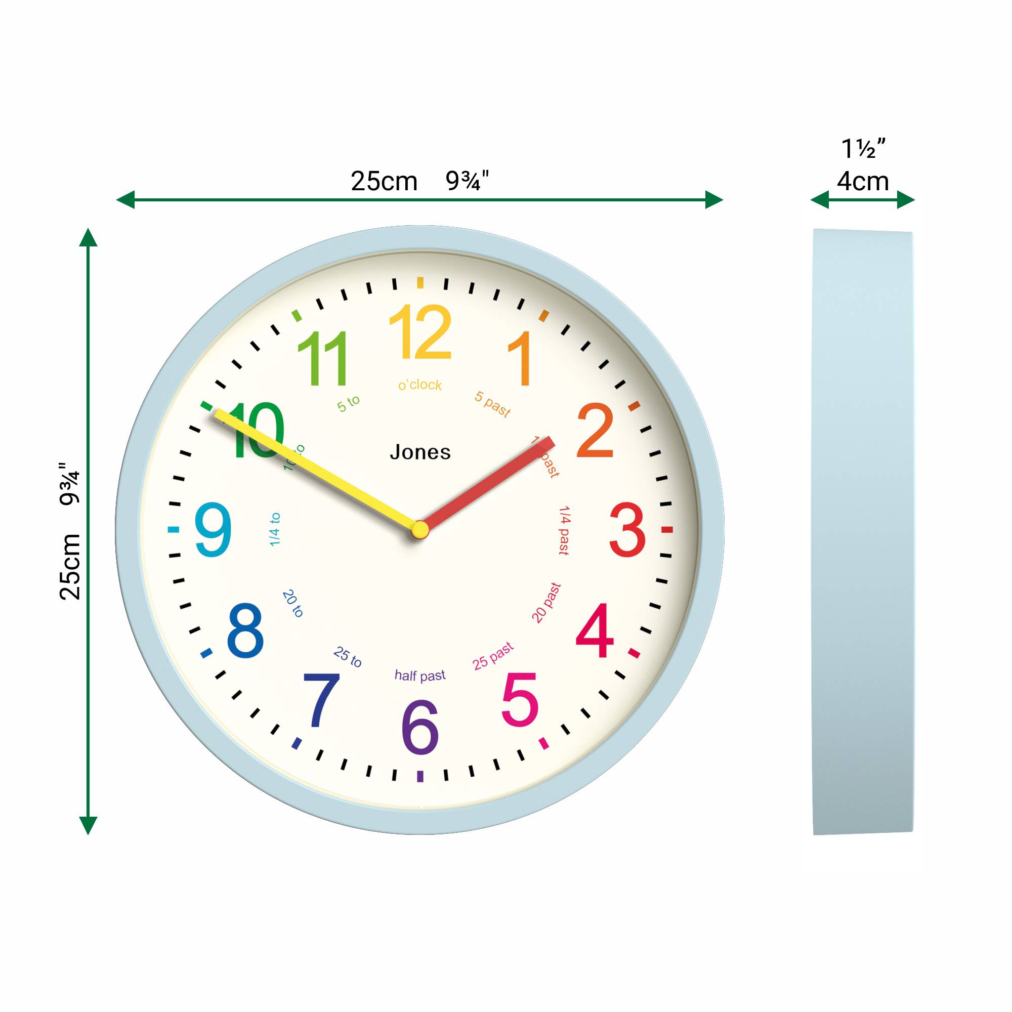 Jones Kids wall clock in pale blue 25cm – Jones Clocks