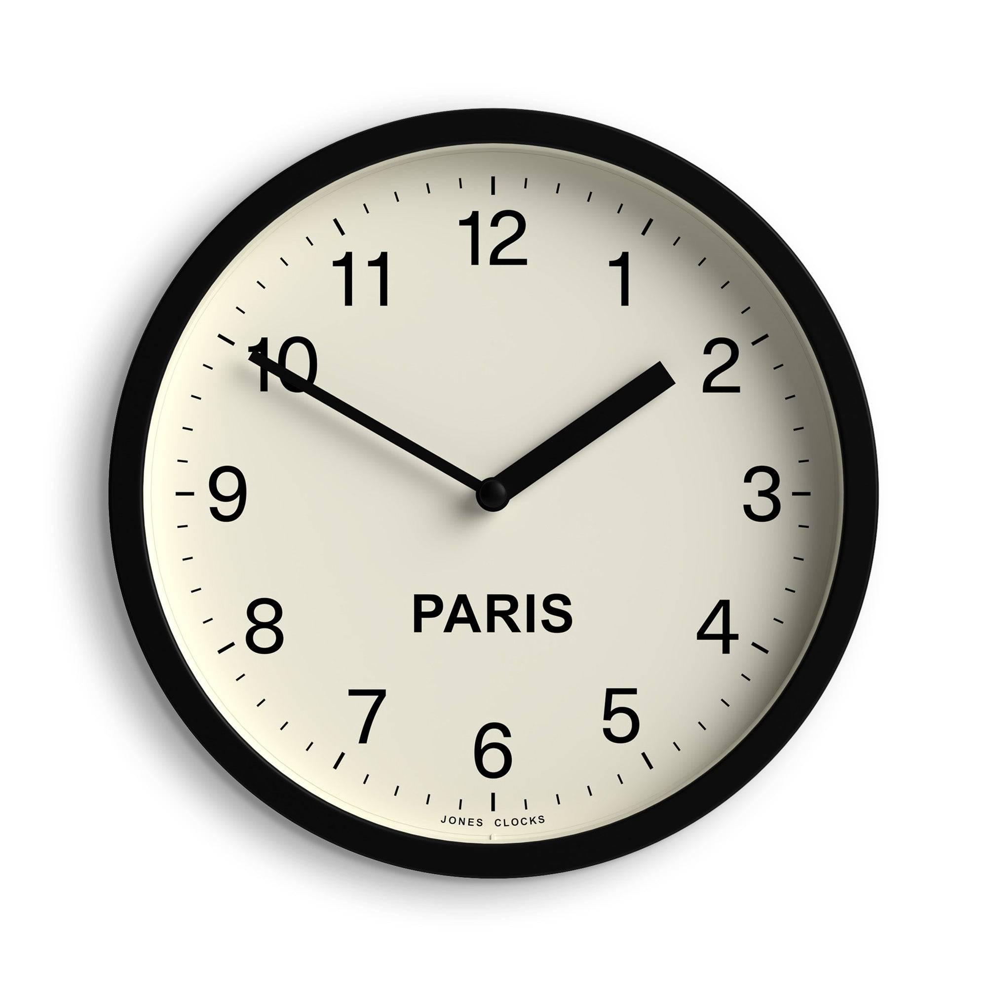 Jones Time Zone Paris wall clock in black 20cm – Jones Clocks