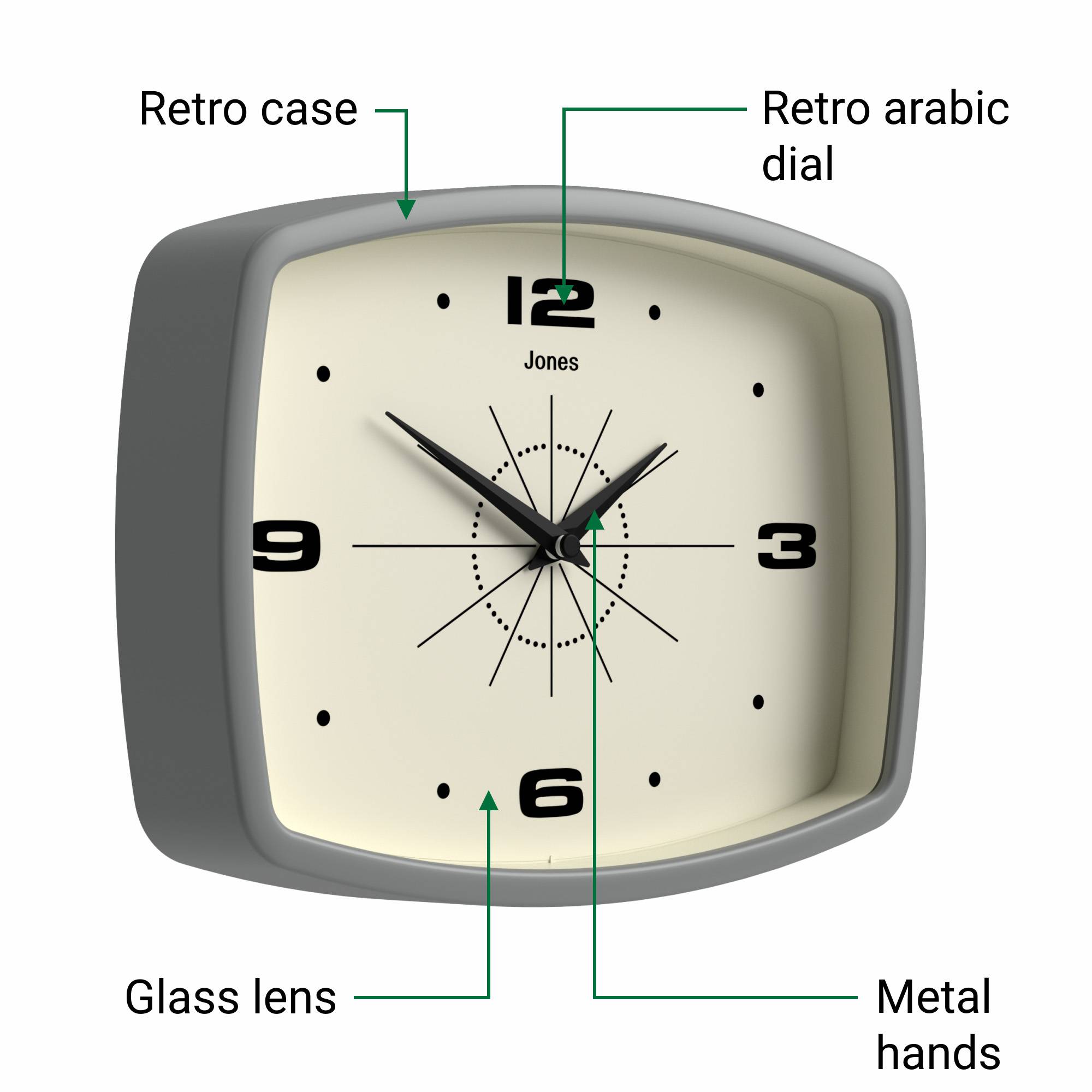 Jones Movie wall clock in grey 25cm – Jones Clocks