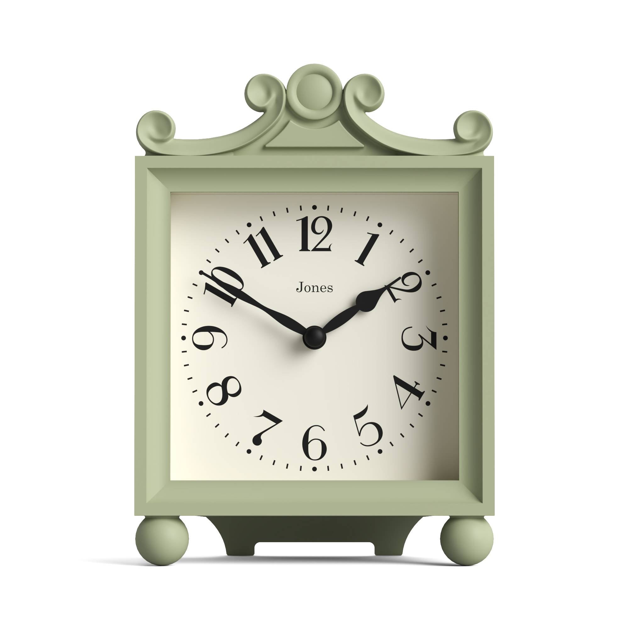 Jones Parlour mantel clock in sage green – Jones Clocks