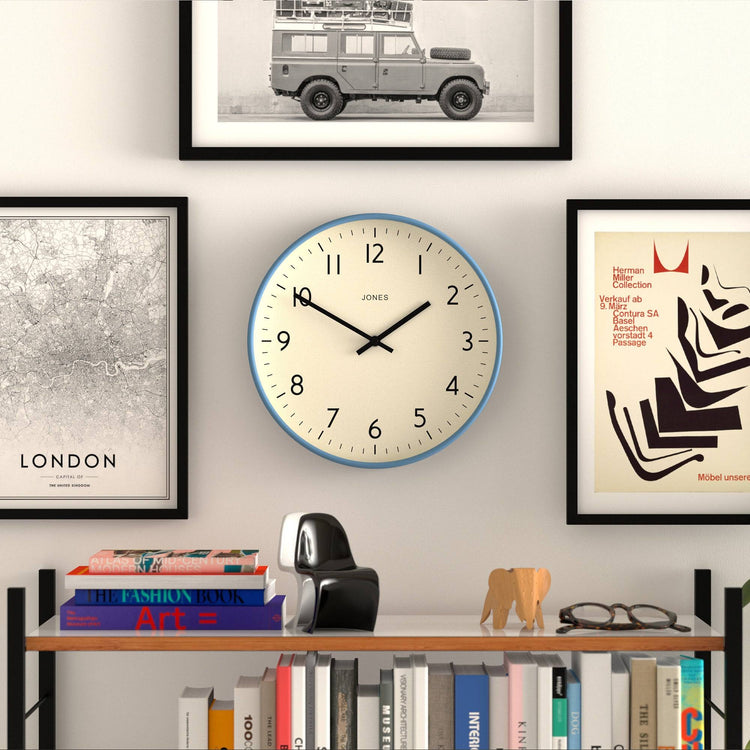 Jones Studio wall clock in mid blue 30cm – Jones Clocks