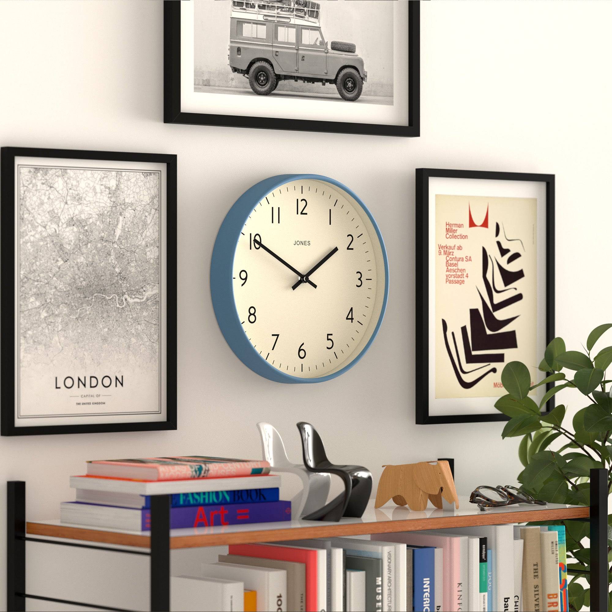 Jones Studio wall clock in mid blue 30cm – Jones Clocks