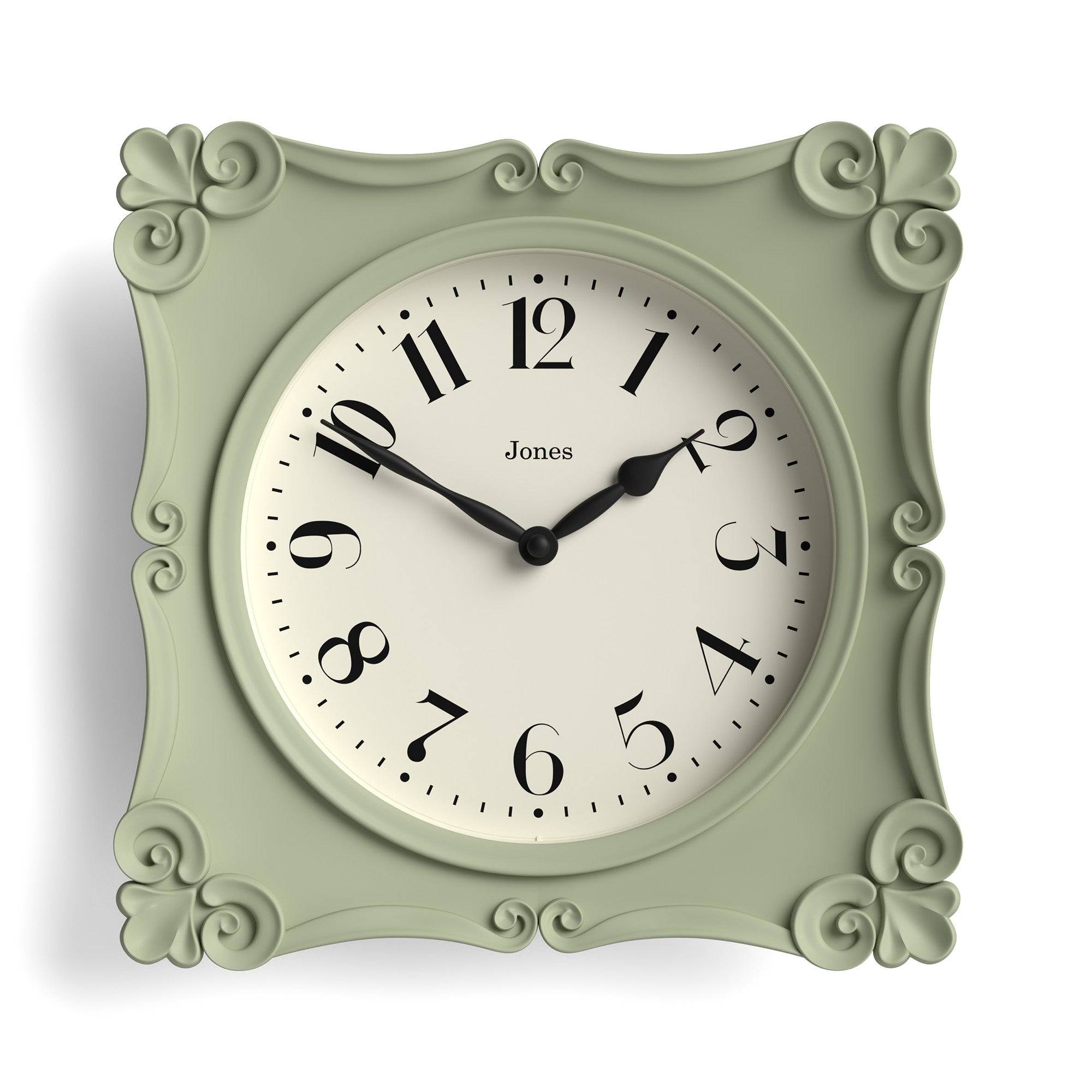 Jones Rialto wall clock in sage green 25cm – Jones Clocks