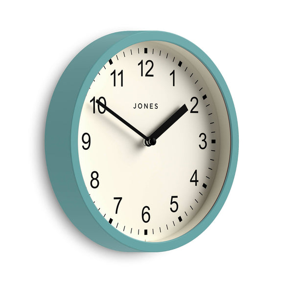 Jones Spin wall clock in teal 20cm – Jones Clocks