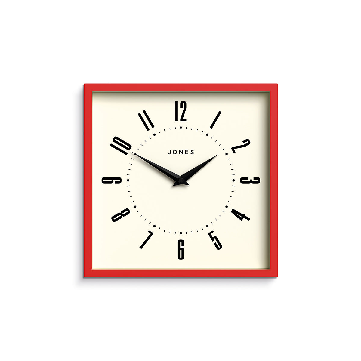 Jones Box wall clock in red 25cm – Jones Clocks
