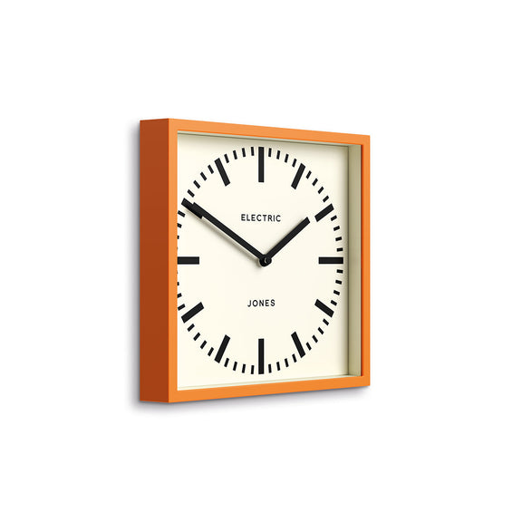 Jones Box wall clock in orange 25cm – Jones Clocks