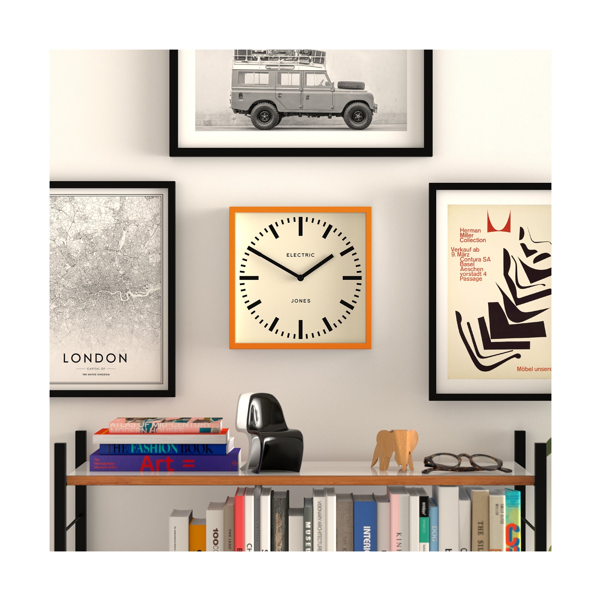 Jones Box wall clock in orange 25cm – Jones Clocks