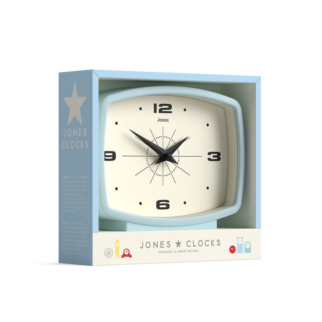 Jones Film mantel clock in clear blue – Jones Clocks