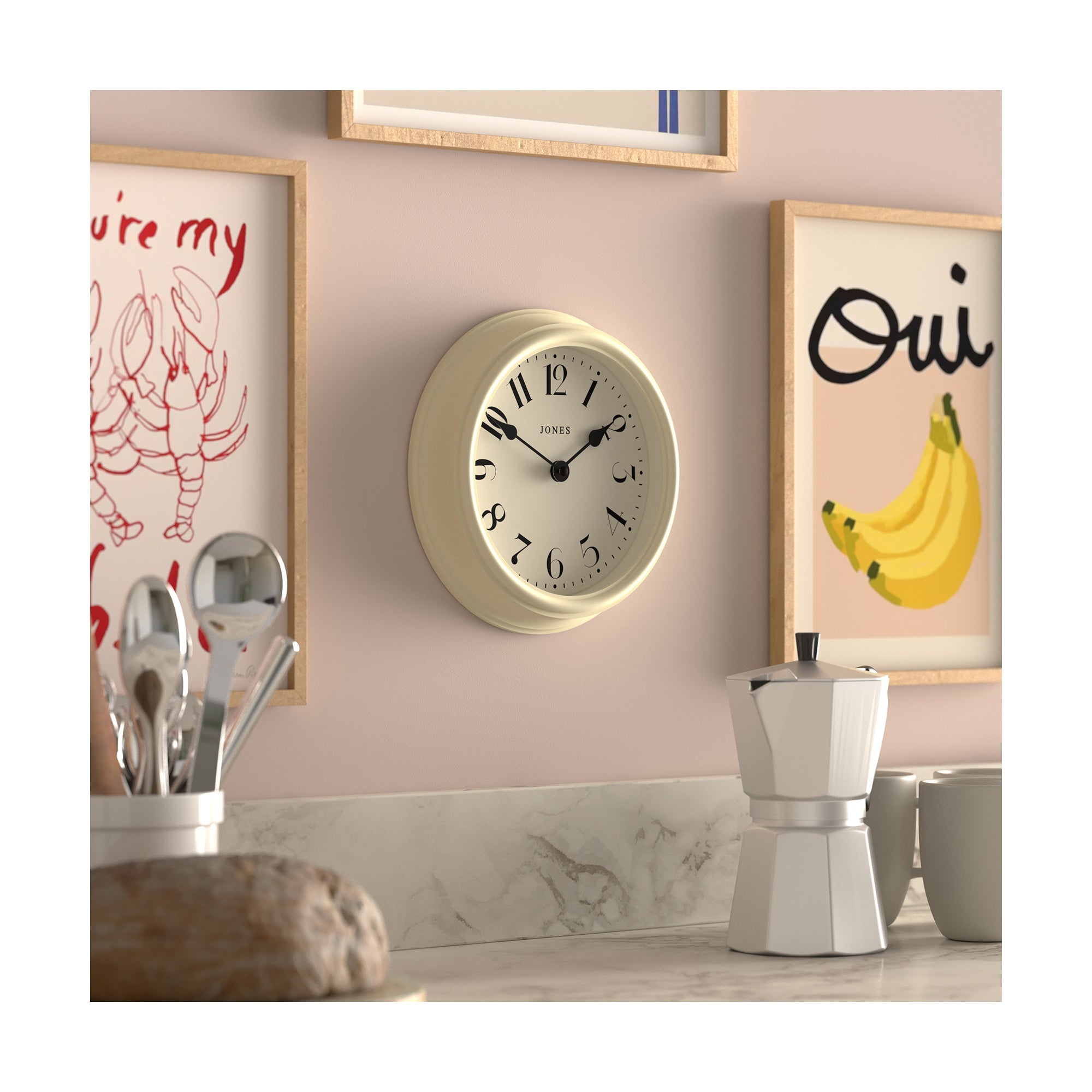 Jones Frieze wall clock in cream – Jones Clocks