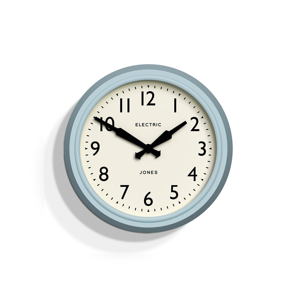 Jones Telecom wall clock in clear blue 27cm – Jones Clocks