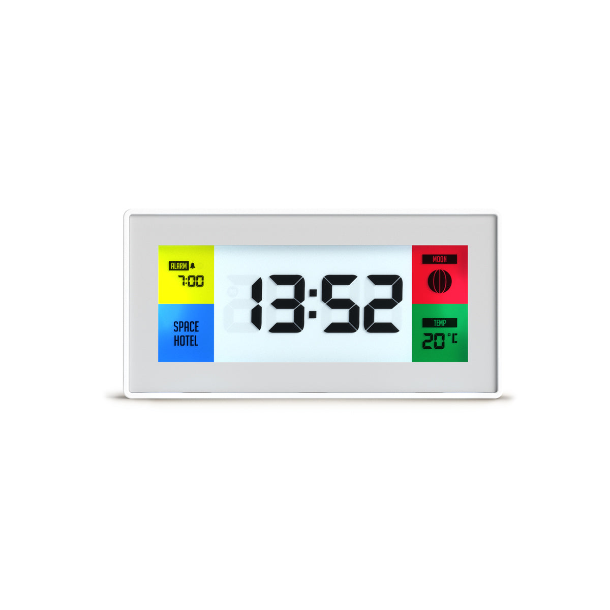 Space Hotel Robot 10 LCD clock in white, black and multi-colour – Jones ...