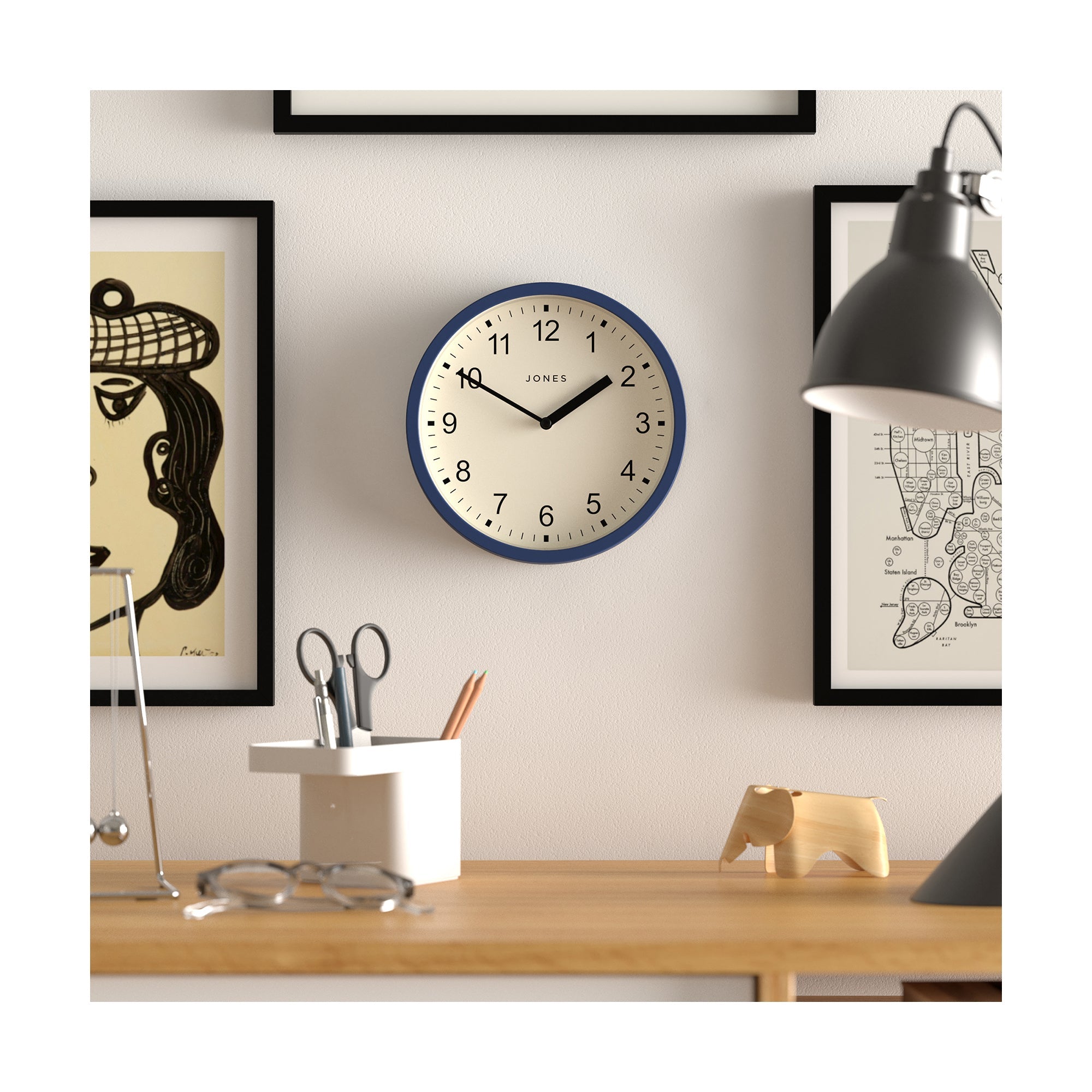 Jones Spin Modern Wall Clock in Blue – Jones Clocks